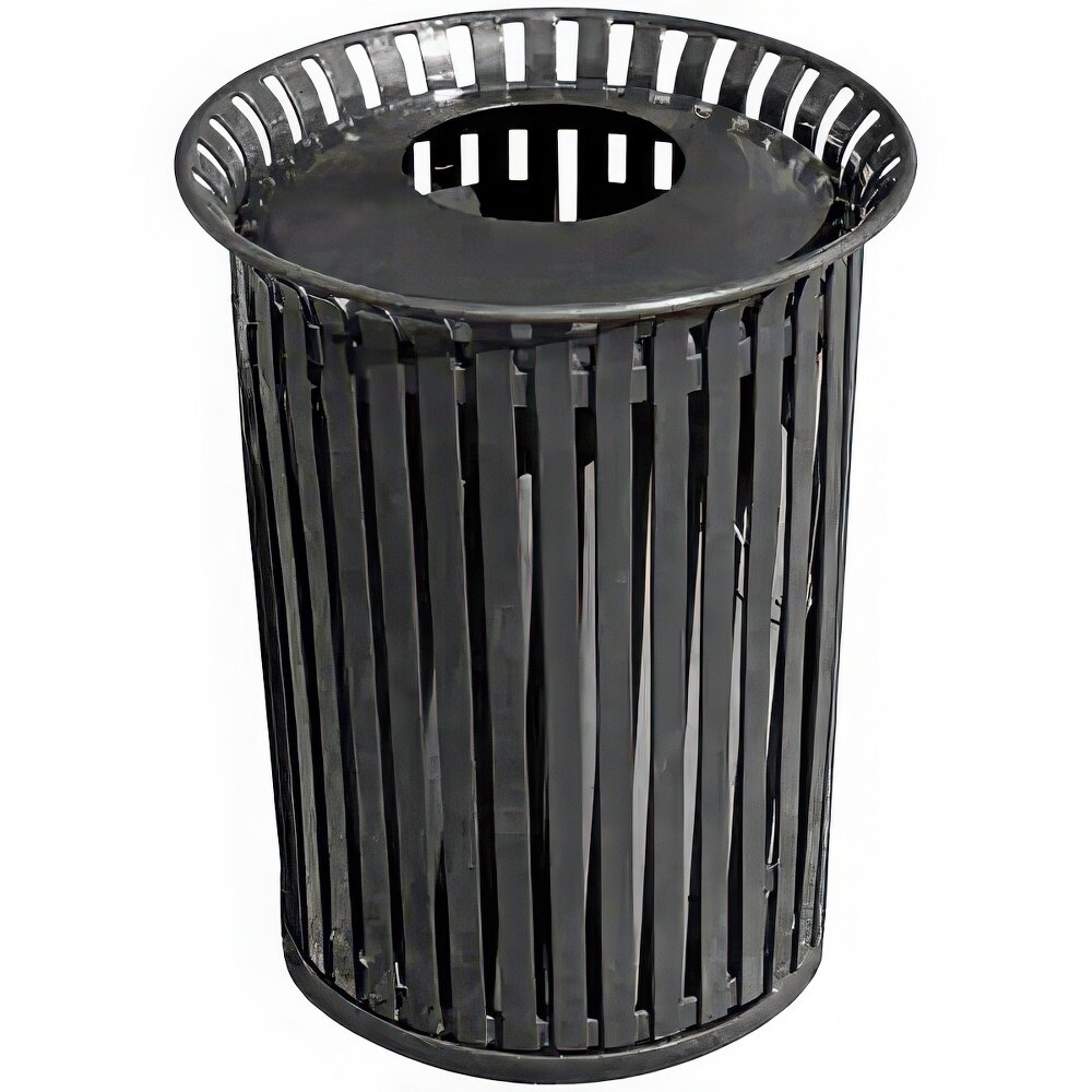 Wausau Tile MF3236 39 Gallon Flat Steel Round Trash Can with Aluminum ...