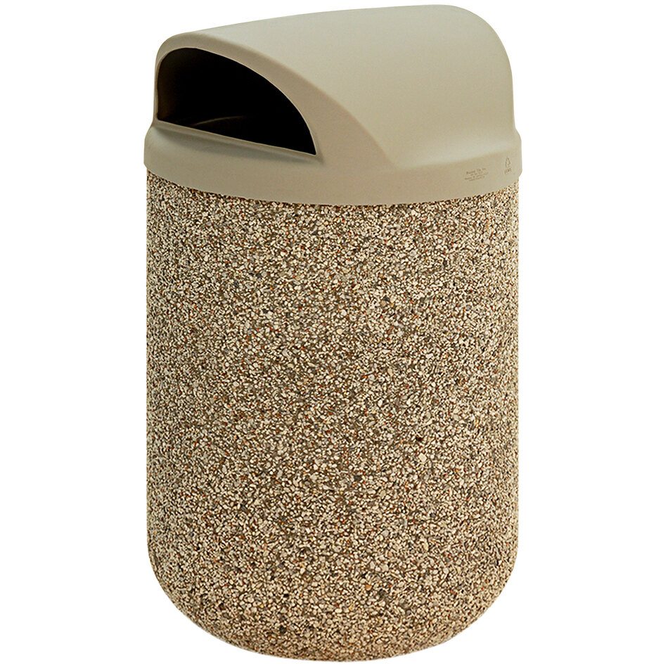 Wausau Tile TF1100 31 Gallon Concrete Round Trash Can with Plastic Dome Top