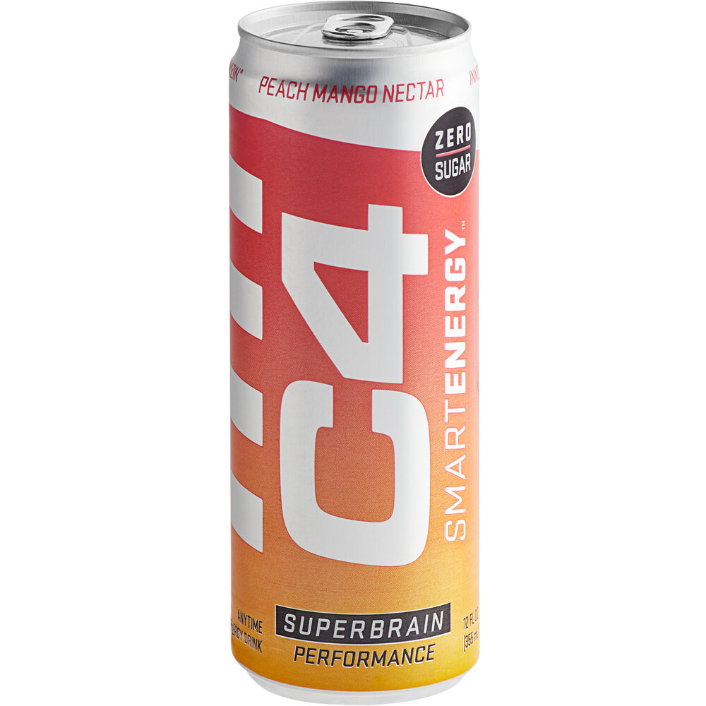 C4 SMART Energy Peach Mango Nectar Energy Drink 12 fl. oz. Can - 12/Case