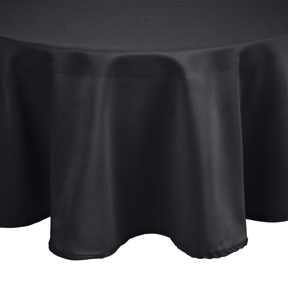 Intedge 64" Round Black Seamed 100% Polyester Hemmed Cloth Table Cover