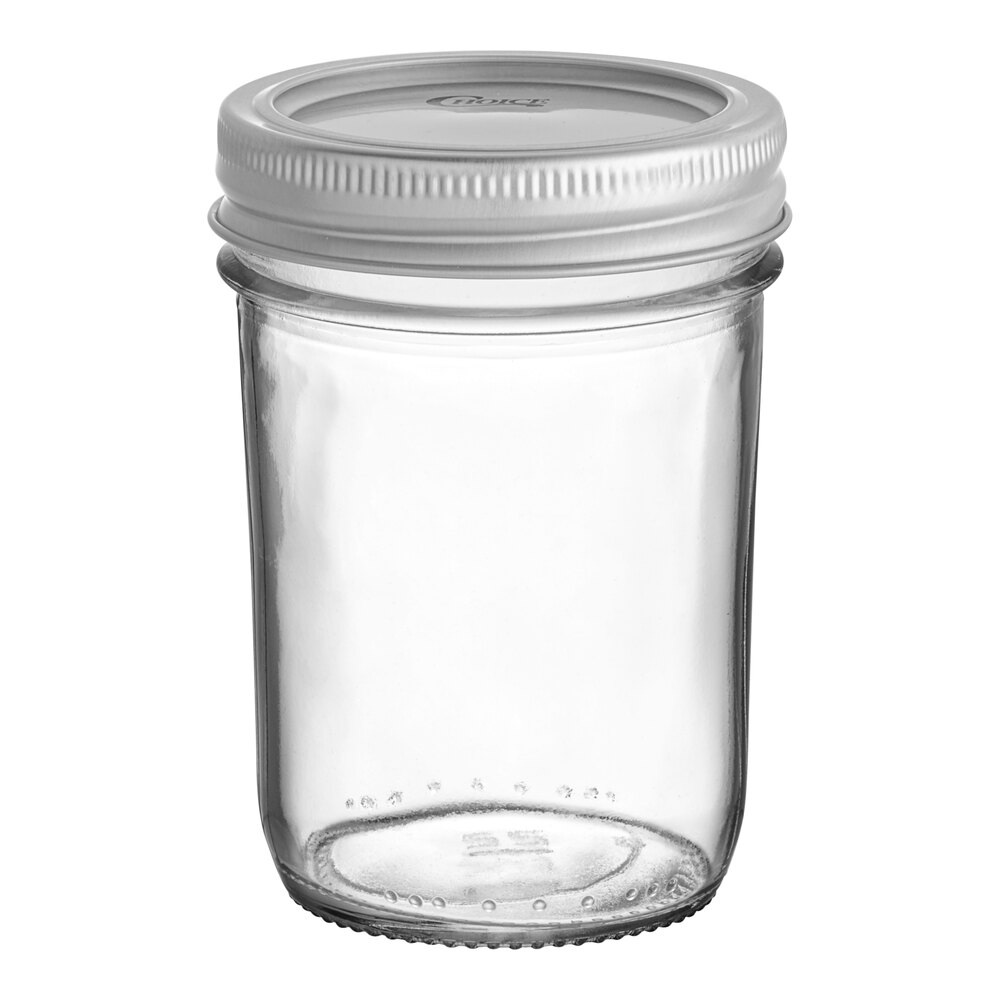 Choice 8 oz. Half-Pint Regular Mouth Glass Canning/Mason Jar with ...