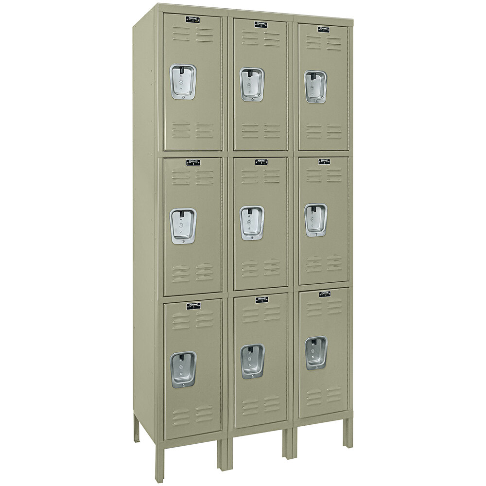 Hallowell Tan 36" x 12" x 78" Triple, 3 Tier Locker with Recessed ...