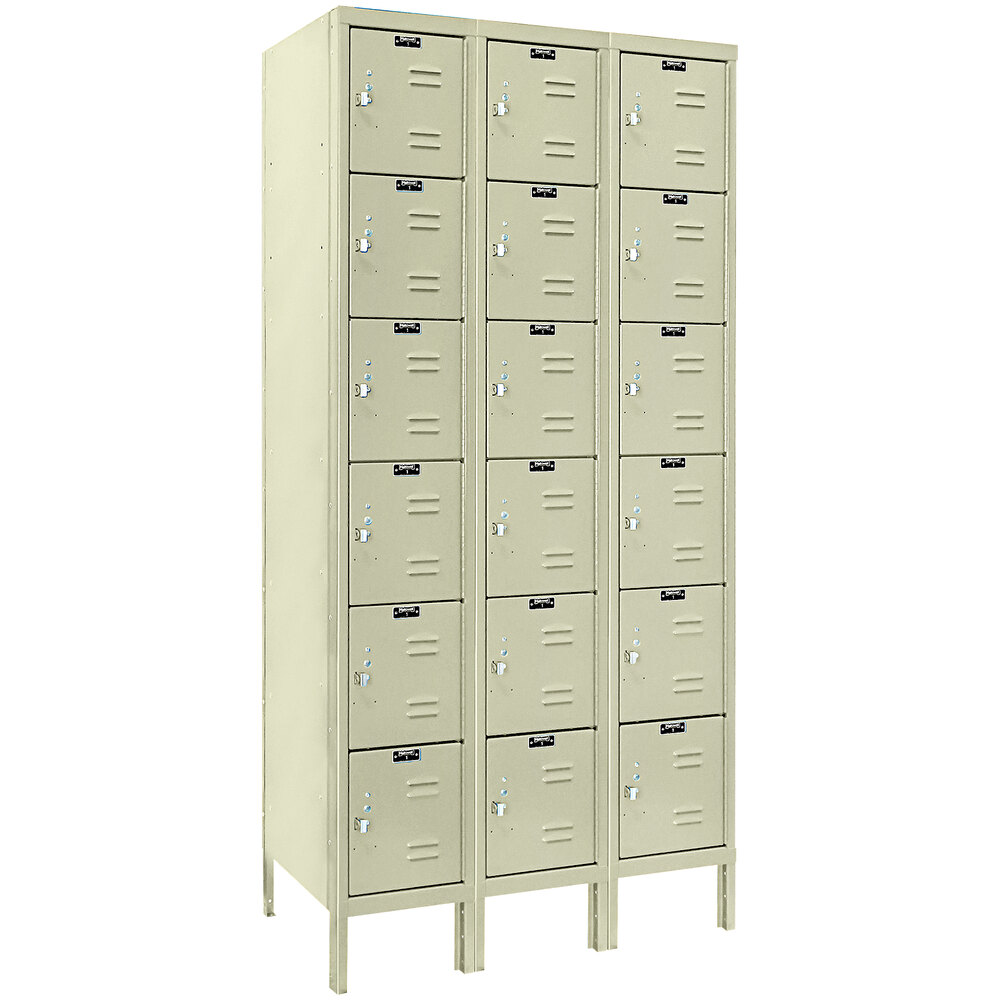 Hallowell Tan 36" x 15" x 78" Triple, 6 Tier Box Locker with Padlock ...