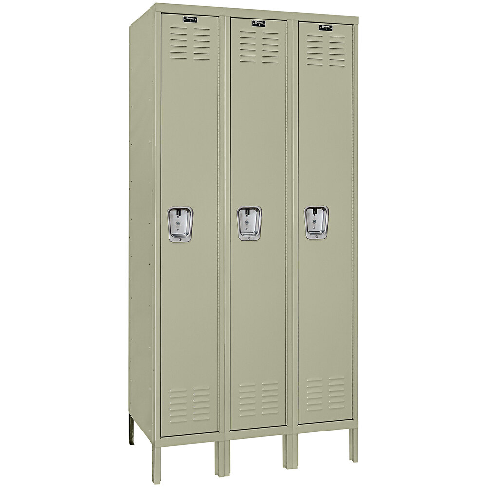 Hallowell Tan 36" x 15" x 78" Triple, 1 Tier Locker with Recessed ...