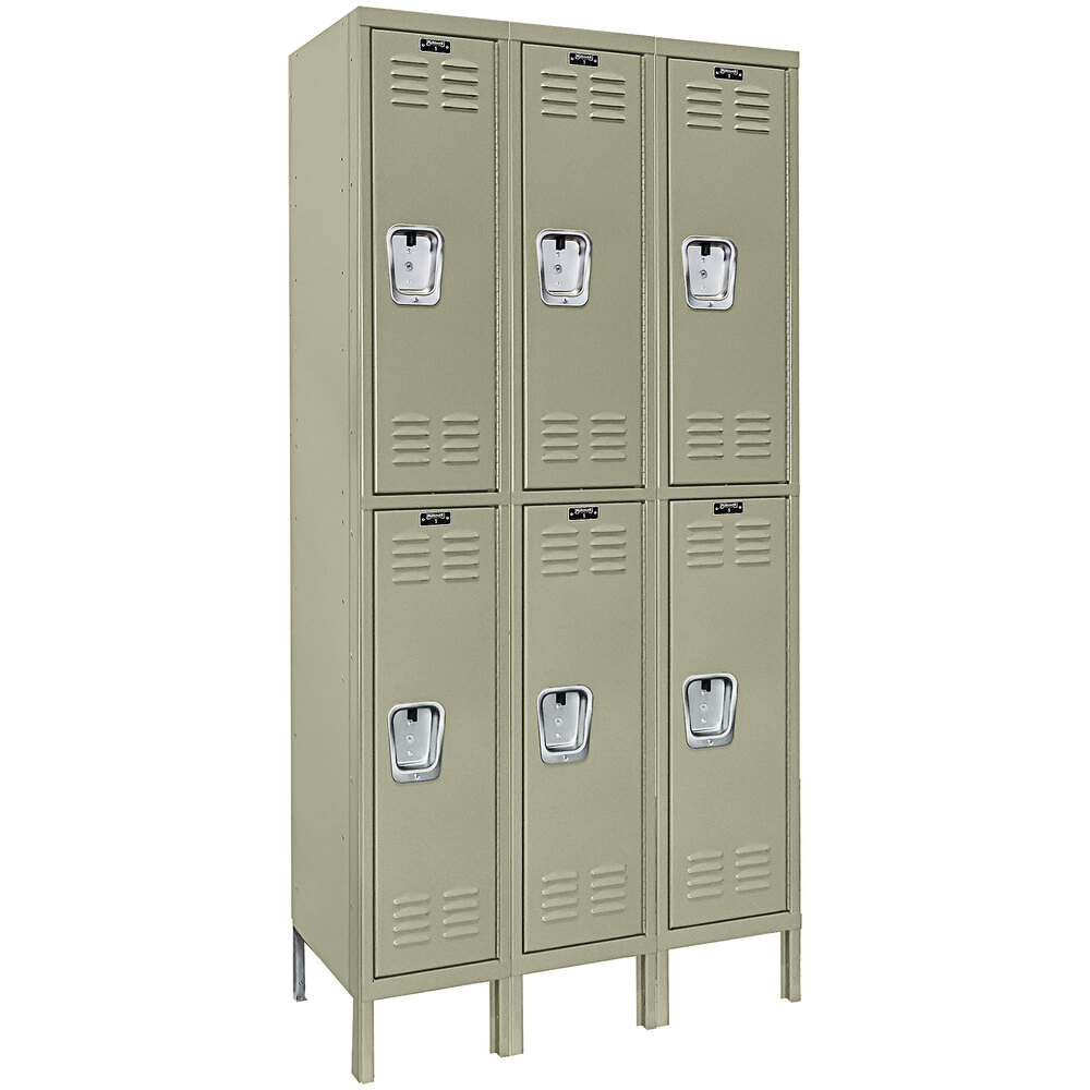Hallowell Tan 36" x 15" x 78" Triple, 2 Tier Locker with Recessed ...