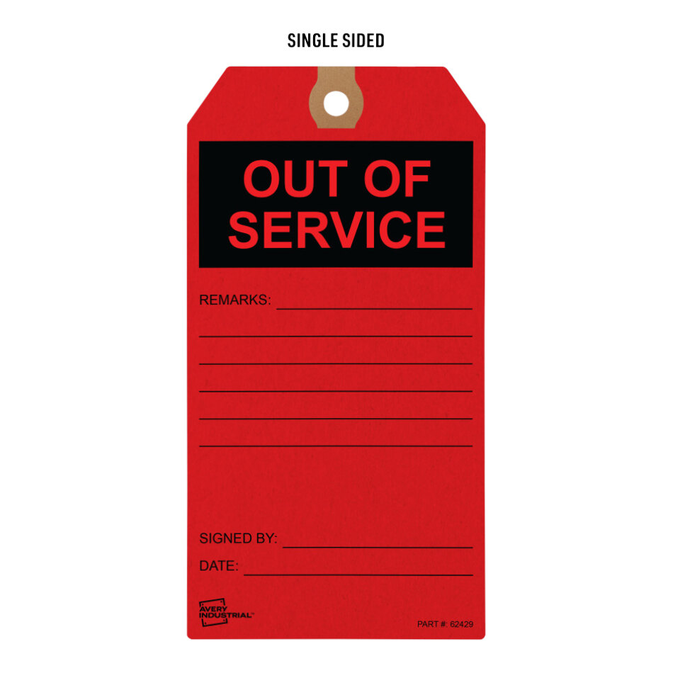 Avery® 3" x 5 3/4" "Out of Service" Red Pre-Printed Pre-Strung ...