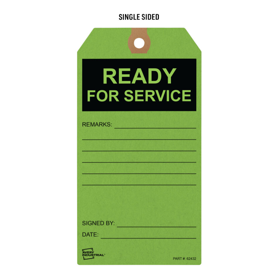 Avery® 3" x 5 3/4" "Ready for Service" Green Pre-Printed Pre-Strung ...
