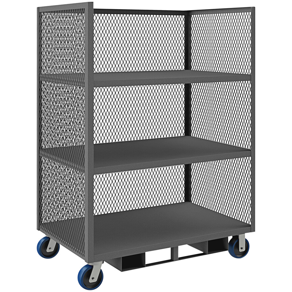 Durham Mfg 30" x 48" 3-Shelf Steel Mesh Cart with Forklift Pockets ...