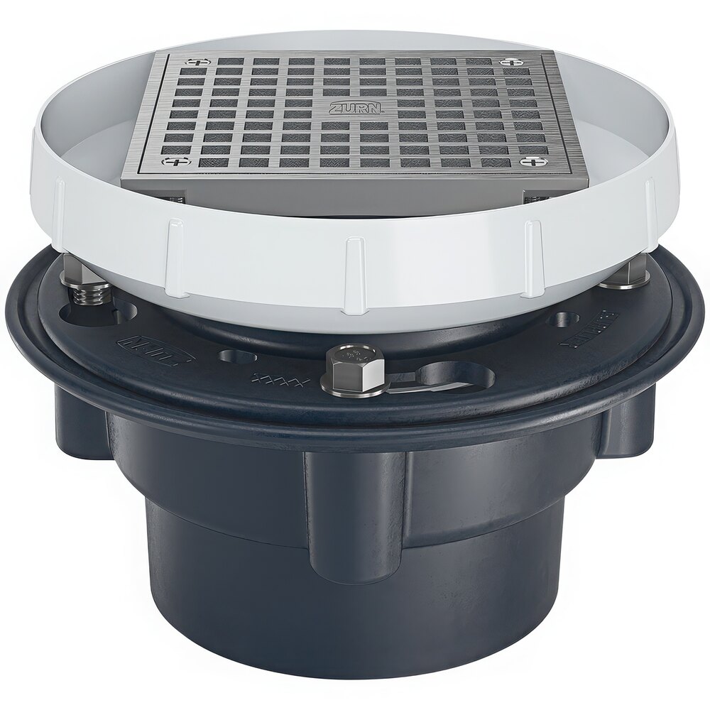 Zurn Elkay EZ1-PV4-ST EZ1 PVC Floor Drain with 5" Square Nickel Bronze Strainer and 4" Solvent ...
