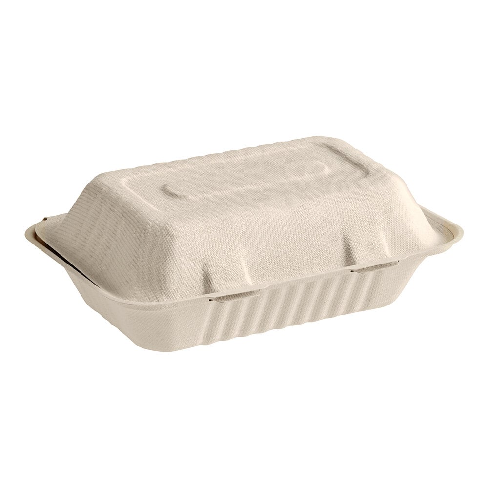 EcoChoice 9" x 6" x 3" Natural Plant Fiber Take-Out Container - 200/Case
