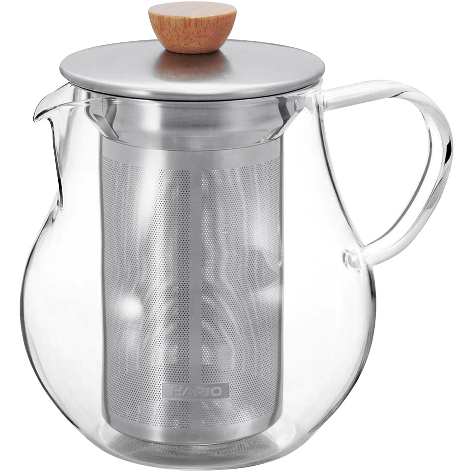 Hario 24 oz. Glass Pitcher Tea Infuser with Silver / Wood Lid TPC-70HSV