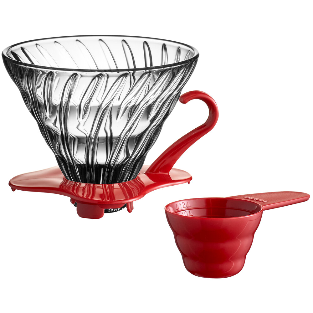 Hario V60 Size 02 Red Glass Coffee Dripper and Plastic Measuring Spoon ...