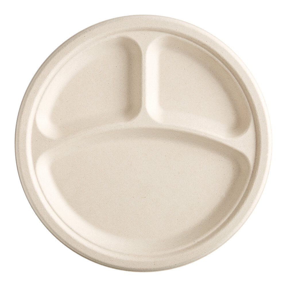 EcoChoice 10" Natural Plant Fiber 3 Compartment Plate - 125/Pack