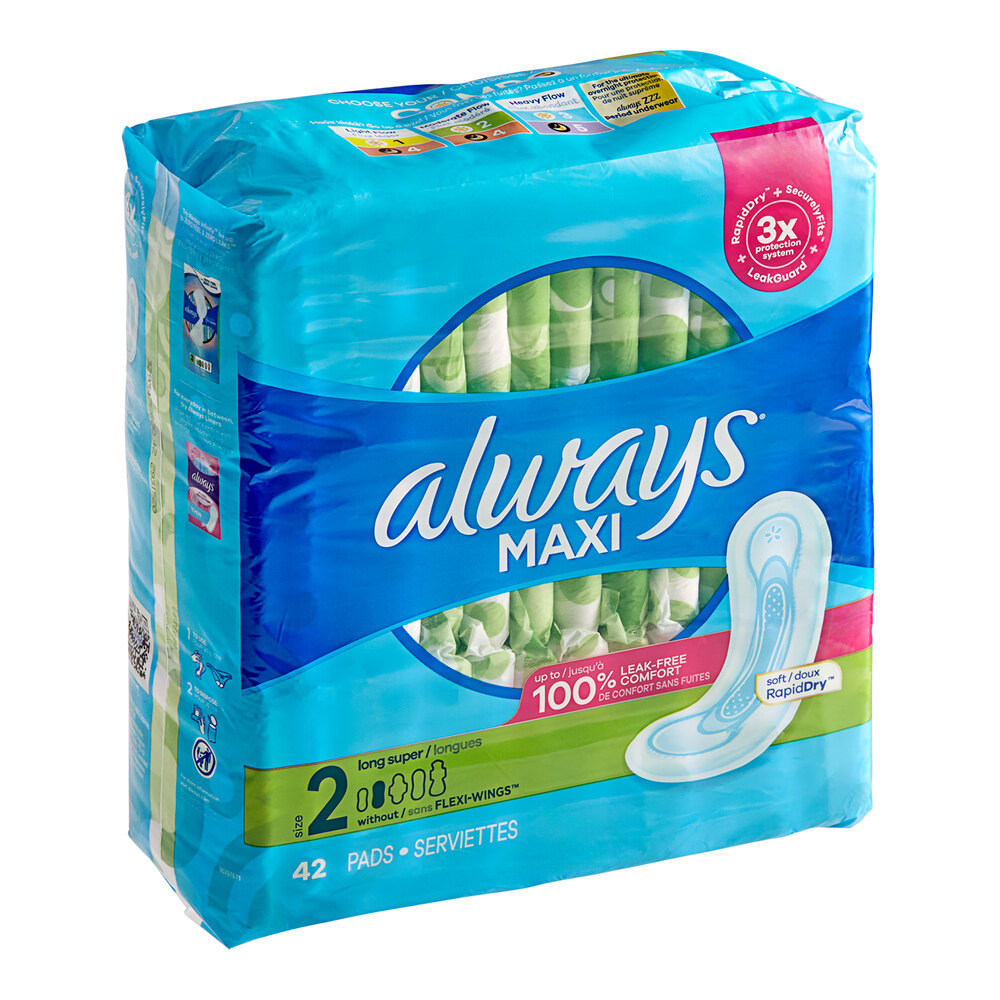 Always Maxi 42-Count Unscented Menstrual Pad without Wings Size 2 Long ...