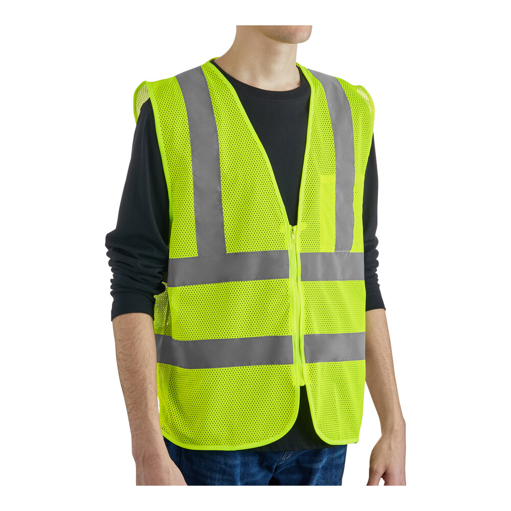 Lavex Class 2 Lime High Visibility Safety Vest with Zipper Closure - 2X