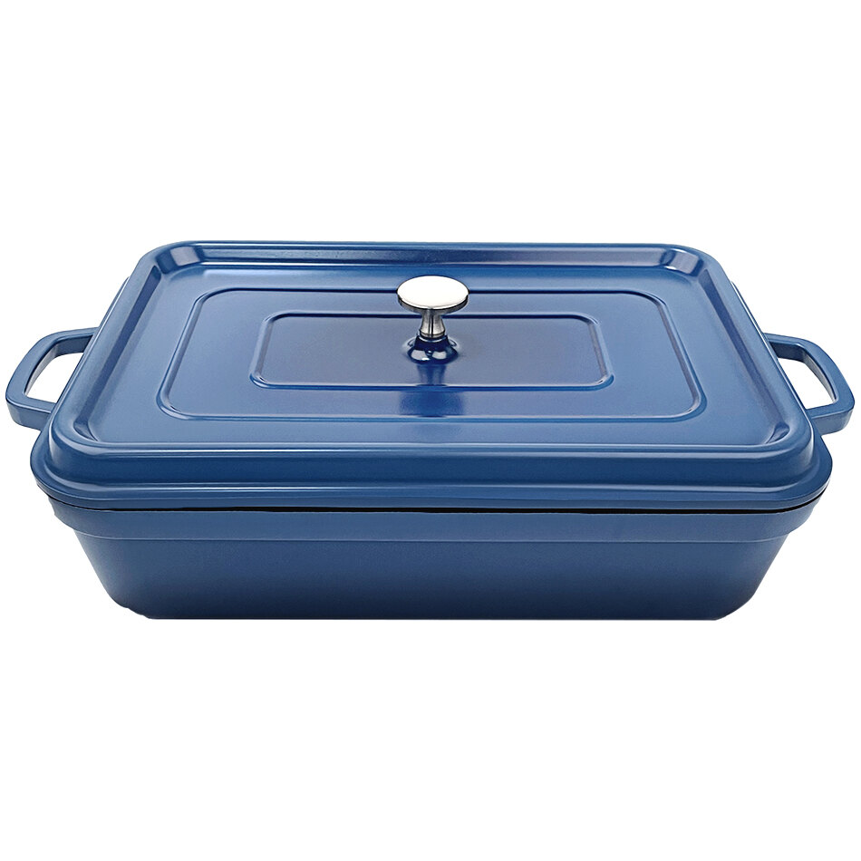 GET Heiss 7.5 Qt. Cobalt Blue Enamel Coated Cast Aluminum Rectangular ...