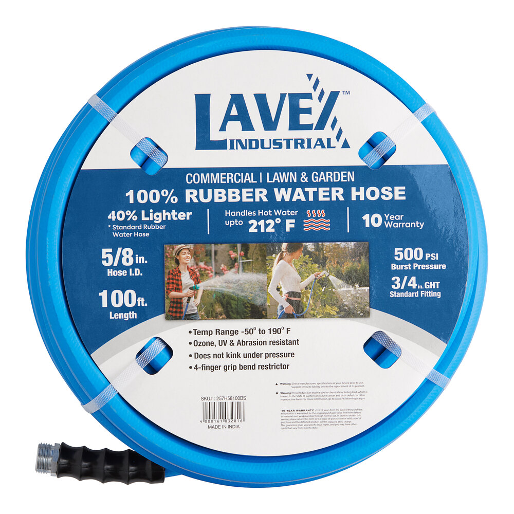 Lavex 100' 5/8" Commercial Grade Blue Rubber Water Hose with 3/4" GHT ...