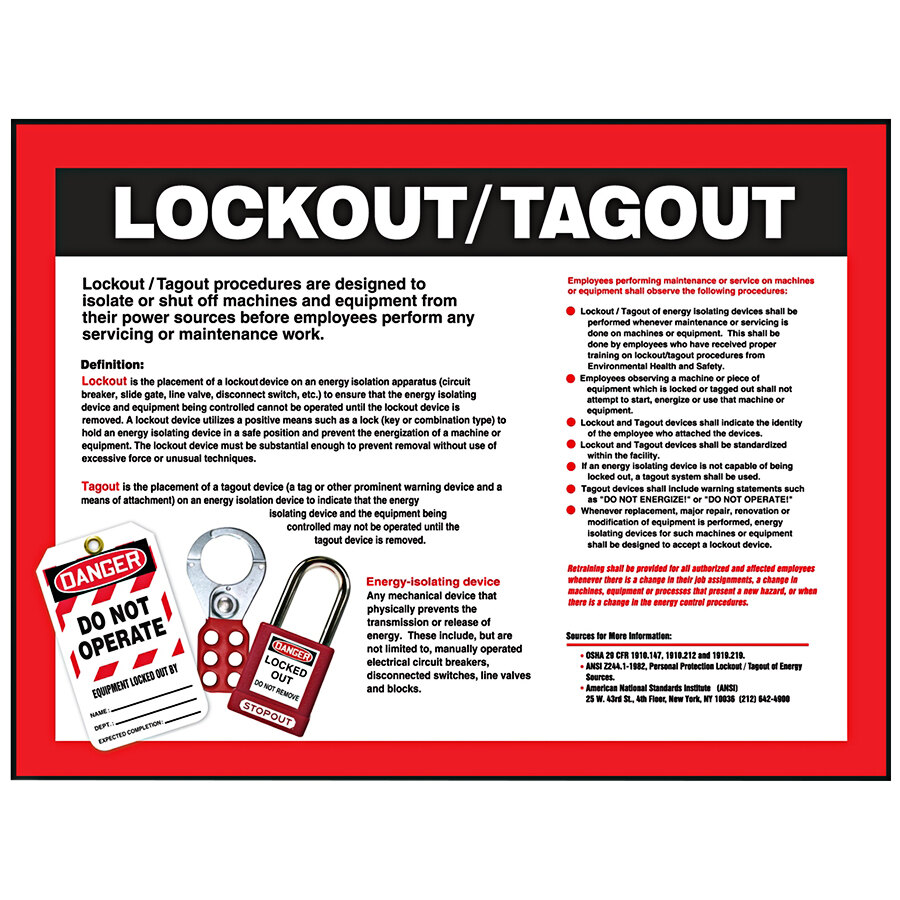 Accuform 17" x 22" Laminated Plastic "Lockout / Tagout" Safety Poster ...