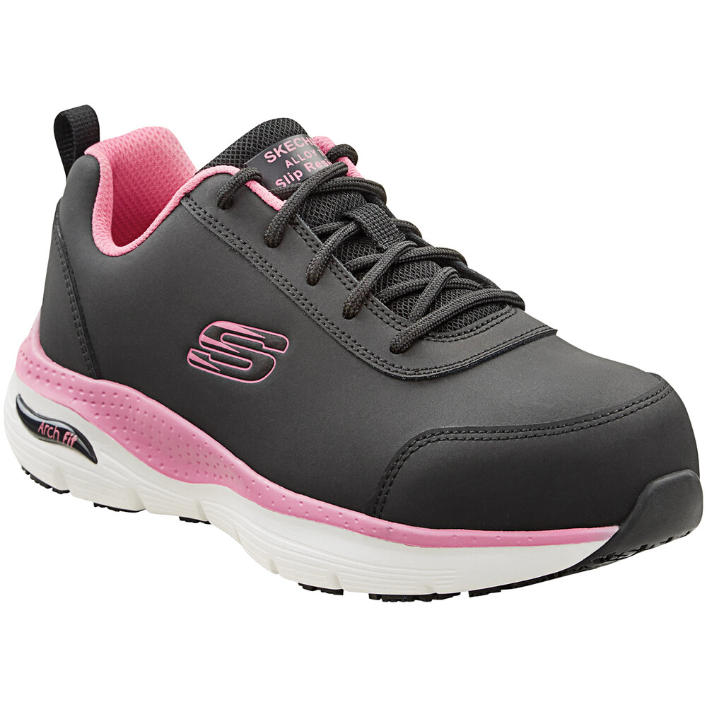 Skechers Reagan Women's6 Arch Fit Medium Width Black / Pink Alloy Toe ...