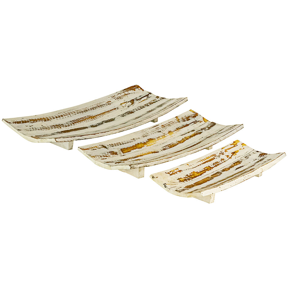 Kalalou 3-Piece Rectangular Curved Wooden Display Bowl Set