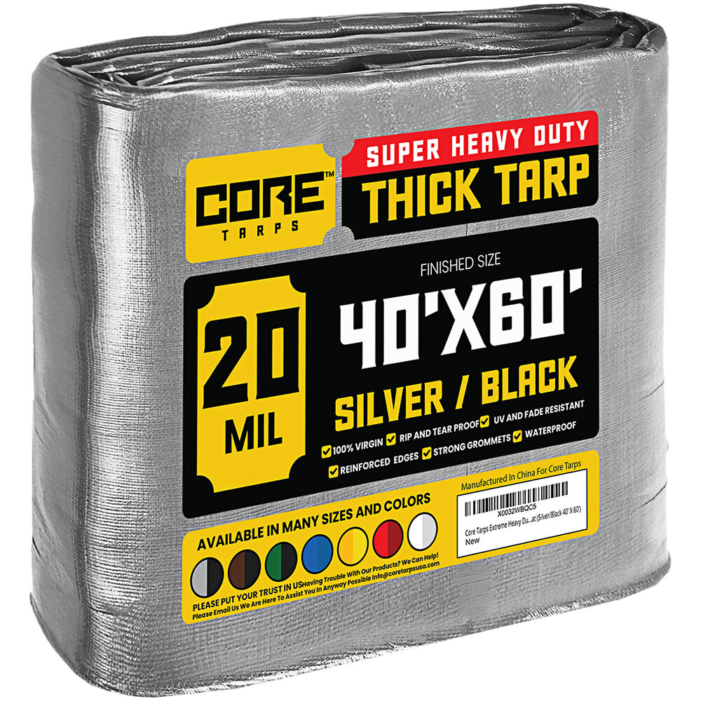 Core Tarps 40' x 60' Silver / Black Extreme Heavy-Duty Weatherproof 20 ...