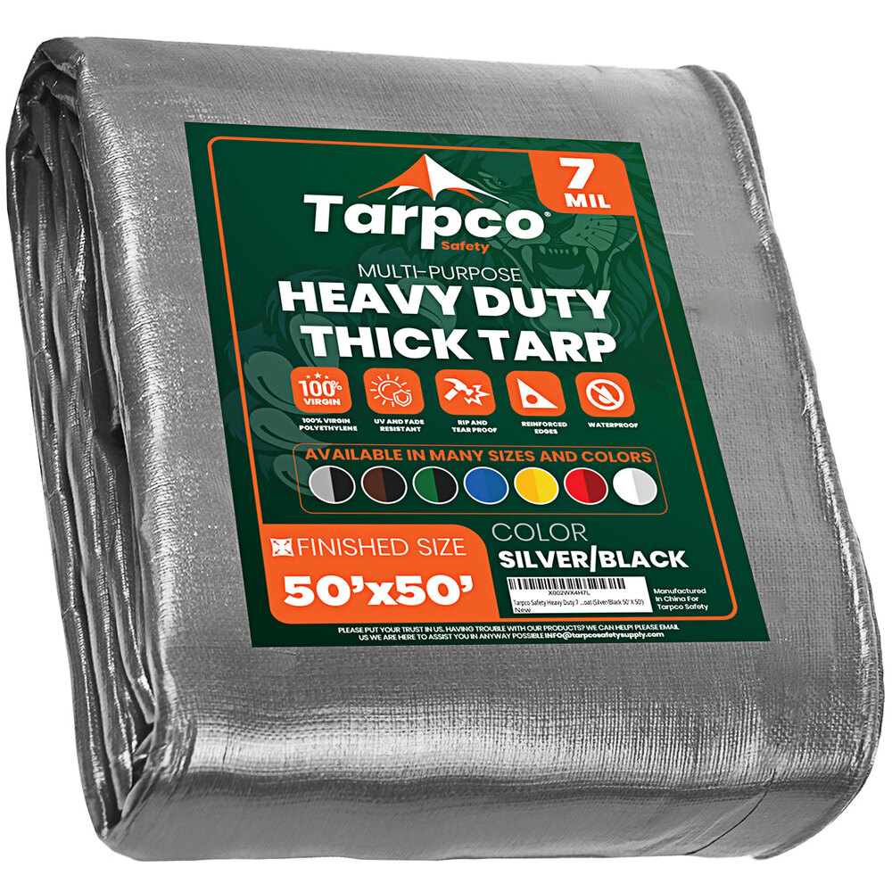 Tarpco Safety 50' x 50' Silver / Black Heavy-Duty Weatherproof 7 Mil ...
