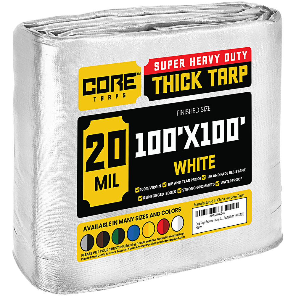 Core Tarps 100' x 100' White Extreme Heavy-Duty Weatherproof 20 Mil ...