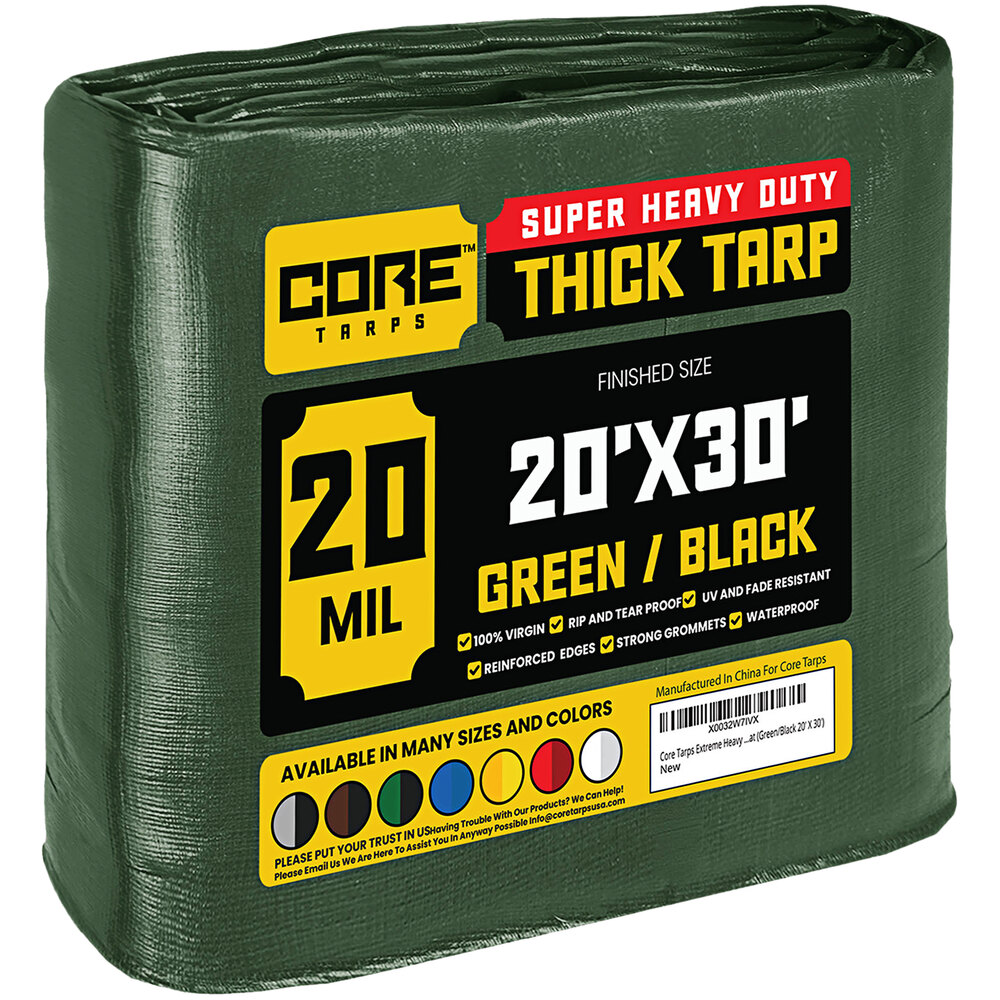Core Tarps 20' x 30' Green / Black Extreme Heavy-Duty Weatherproof 20 ...