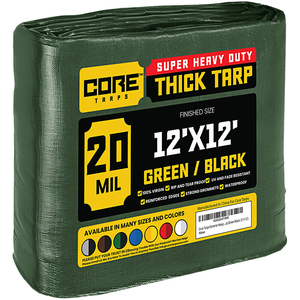 Core Tarps 12' x 12' Green / Black Extreme Heavy-Duty Weatherproof 20 ...