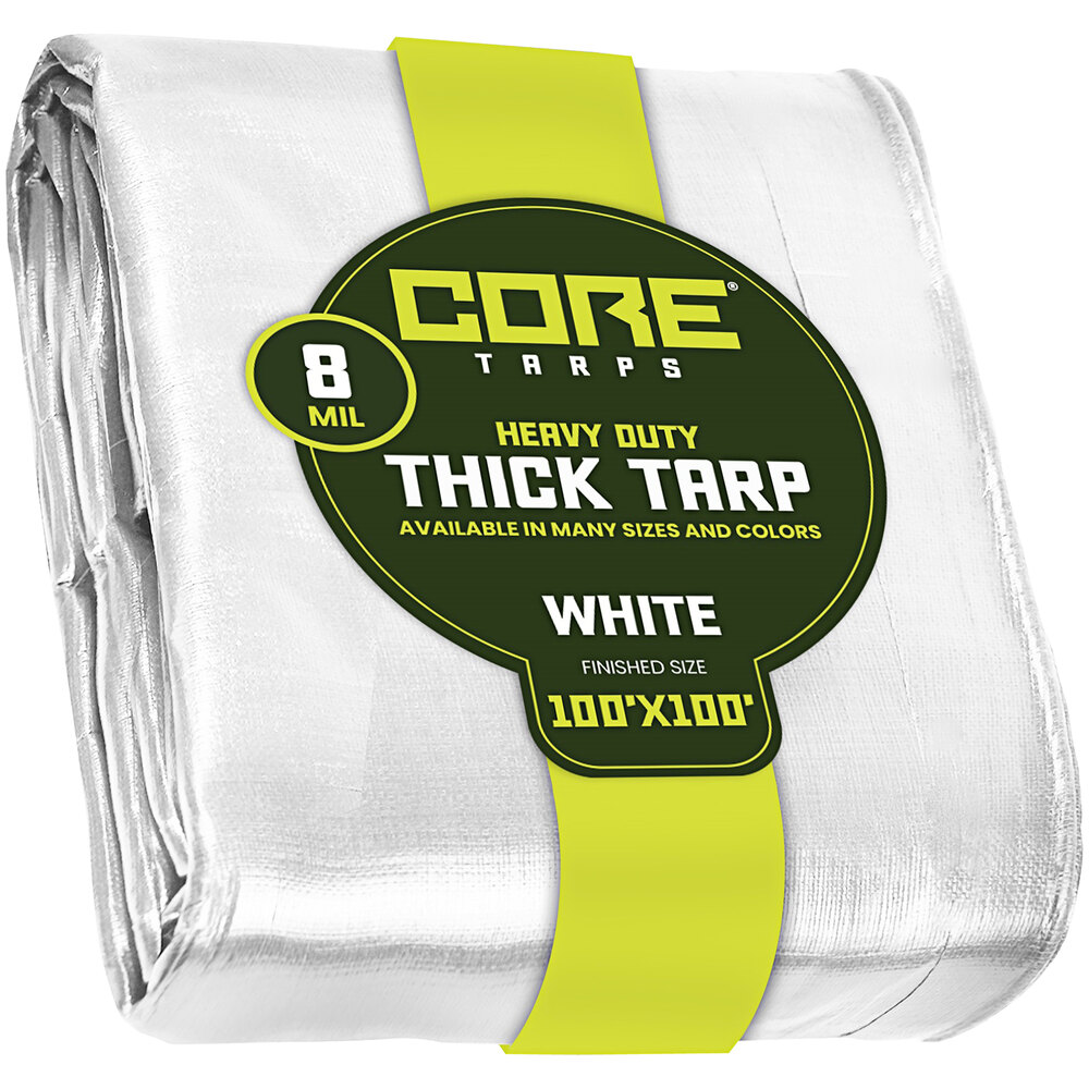 Core Tarps 100' x 100' White Heavy-Duty Weatherproof 8 Mil Poly Tarp ...