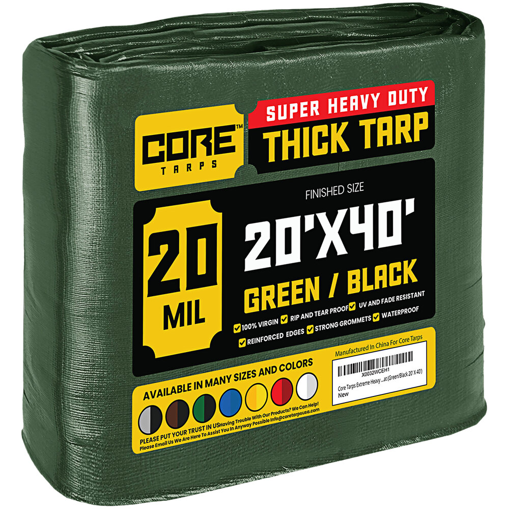 Core Tarps 20' x 40' Green / Black Extreme Heavy-Duty Weatherproof 20 ...