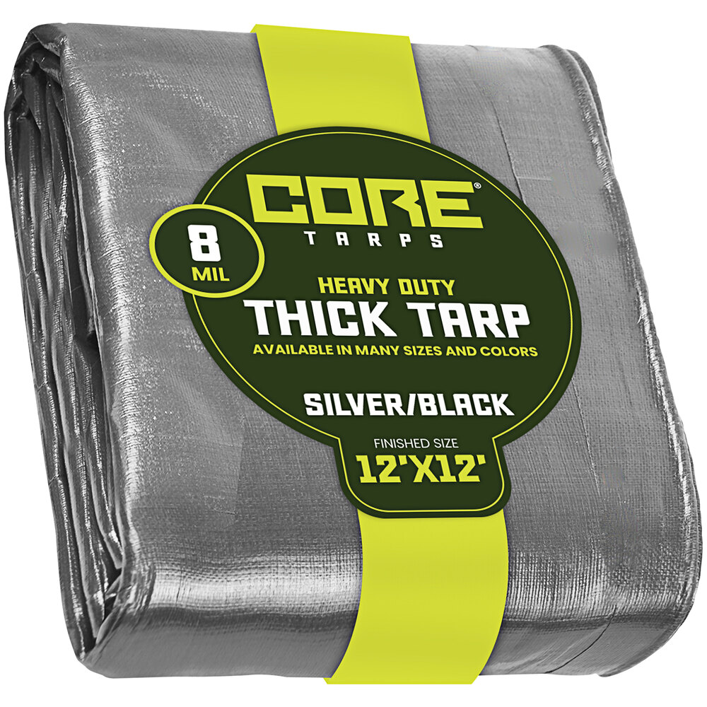Core Tarps 12' x 12' Silver / Black Heavy-Duty Weatherproof 8 Mil Poly ...