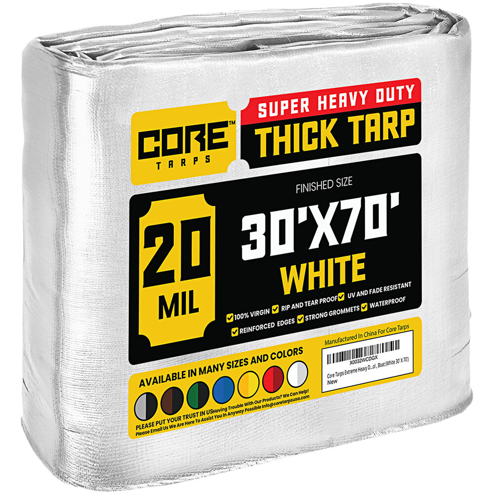 Core Tarps 30' x 70' White Extreme Heavy-Duty Weatherproof 20 Mil Poly ...