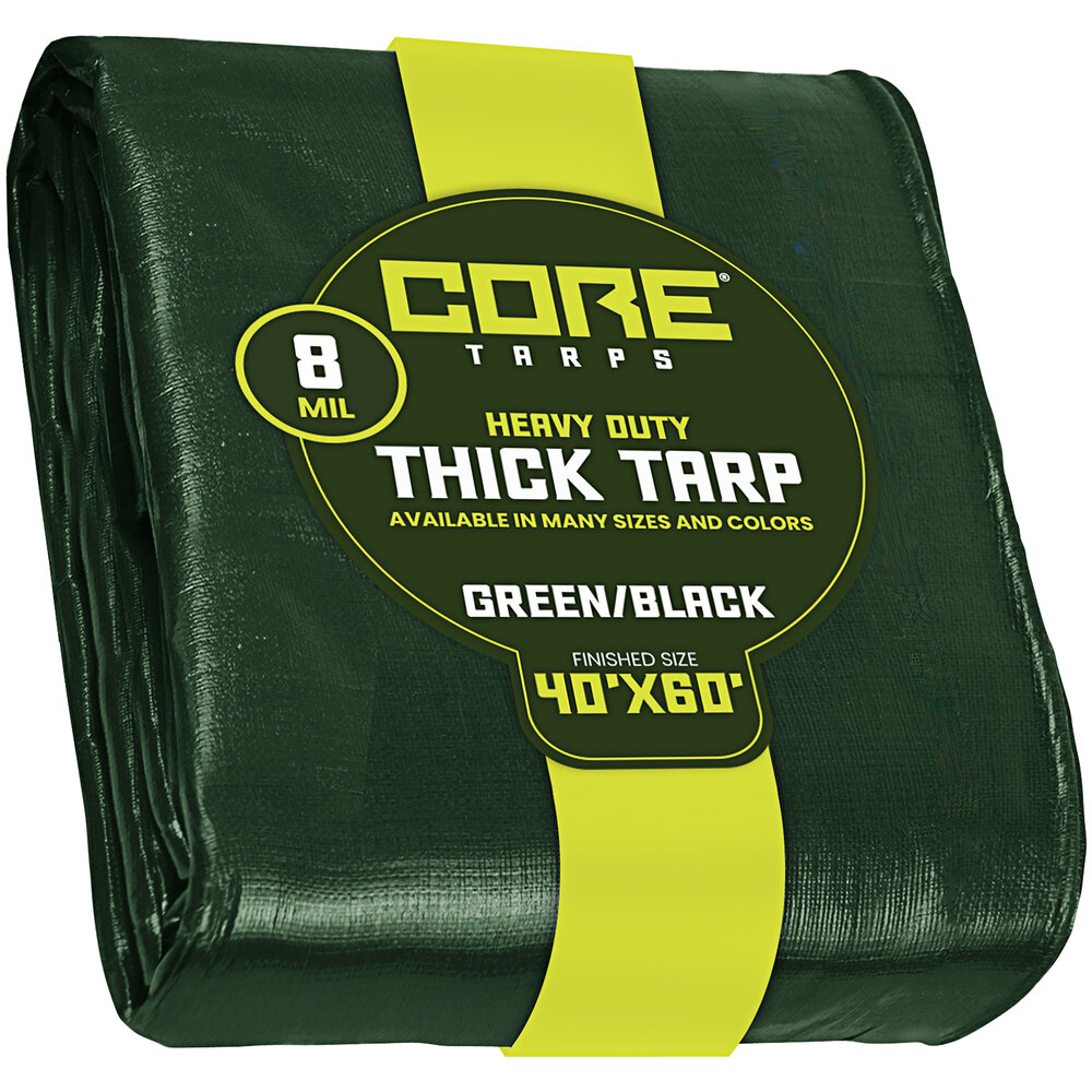 Core Tarps 40' x 60' Green / Black Heavy-Duty Weatherproof 8 Mil Poly ...