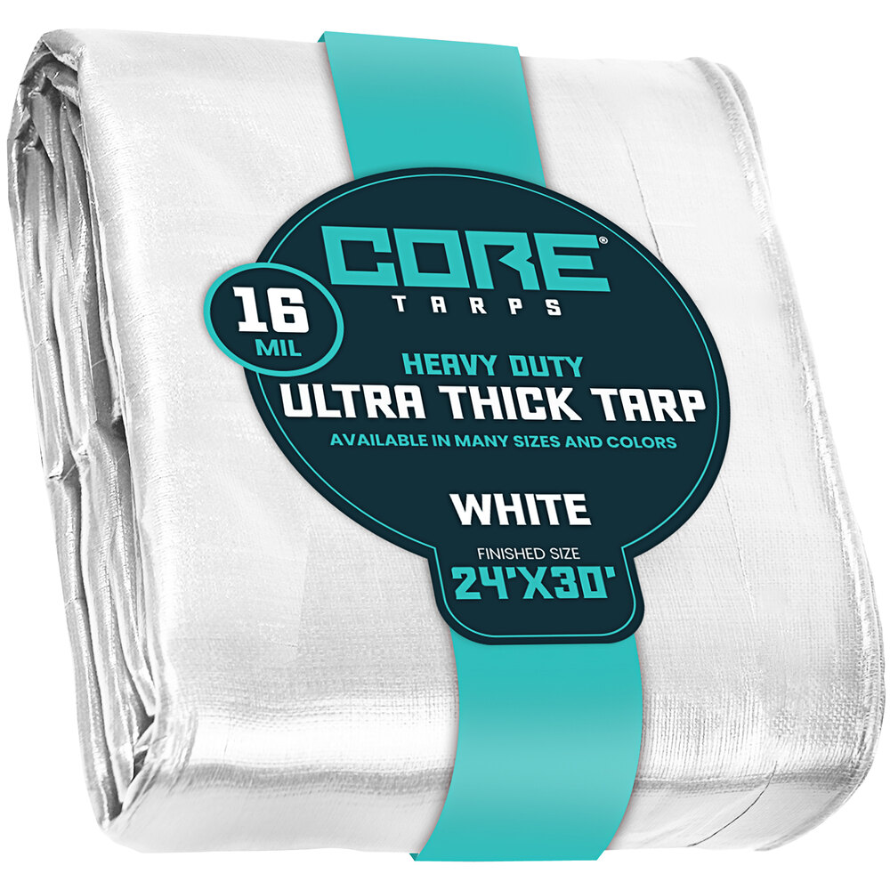Core Tarps 24' x 30' White Extra Heavy-Duty Weatherproof 16 Mil Poly ...