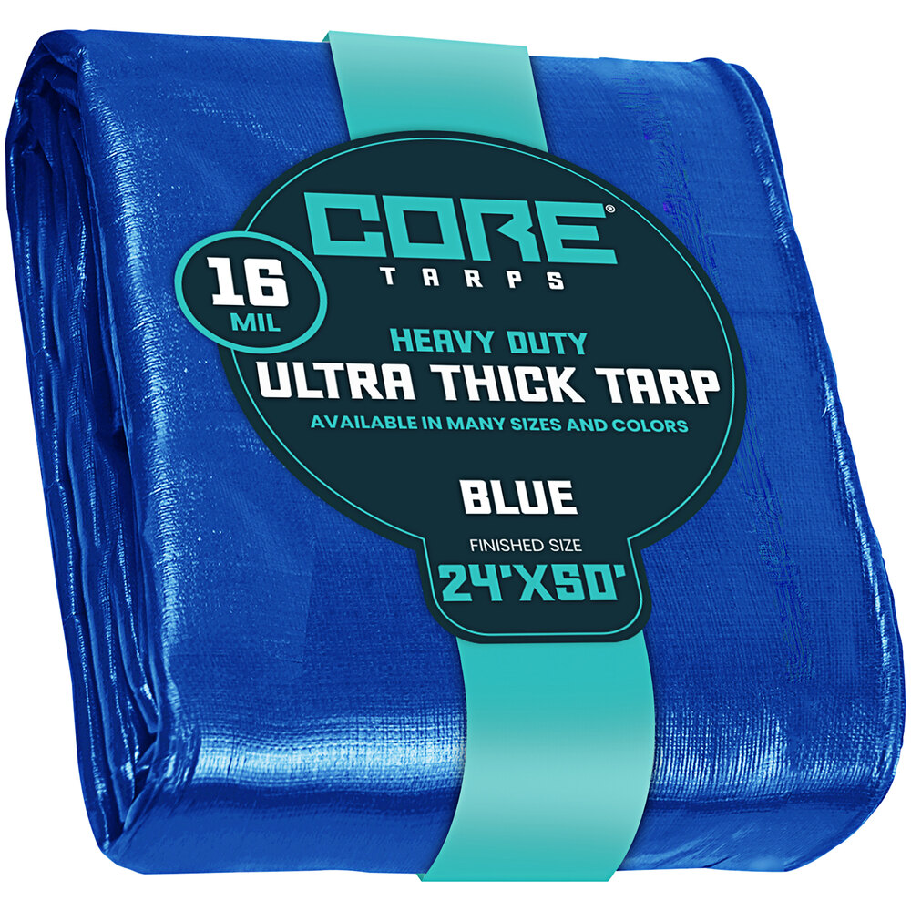 Core Tarps 24' x 50' Blue Extra Heavy-Duty Weatherproof 16 Mil Poly ...