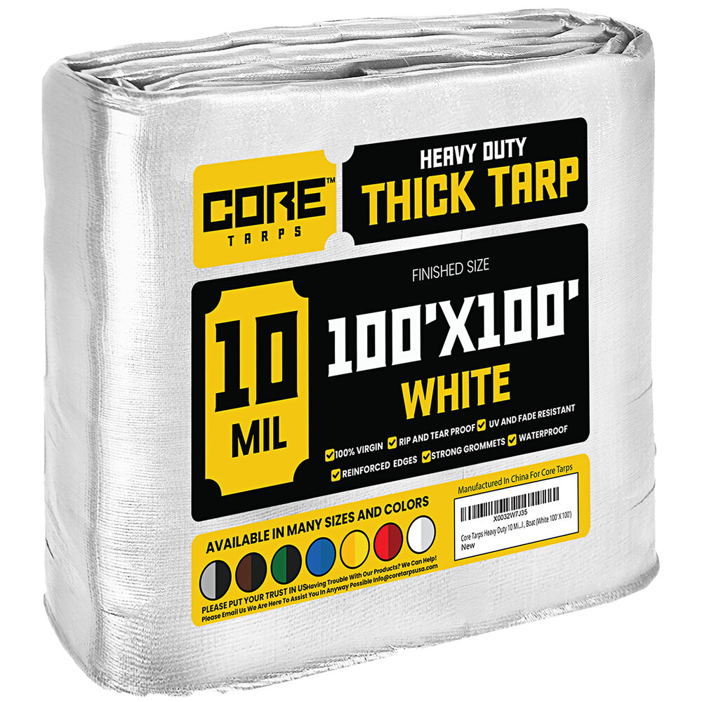 Core Tarps 100' x 100' White Heavy-Duty Weatherproof 10 Mil Poly Tarp ...