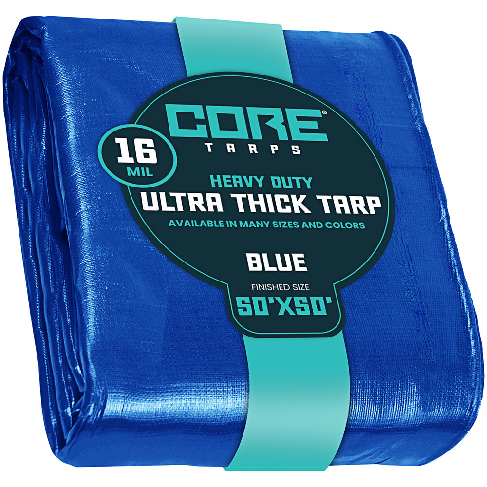Core Tarps 50' x 50' Blue Extra Heavy-Duty Weatherproof 16 Mil Poly ...
