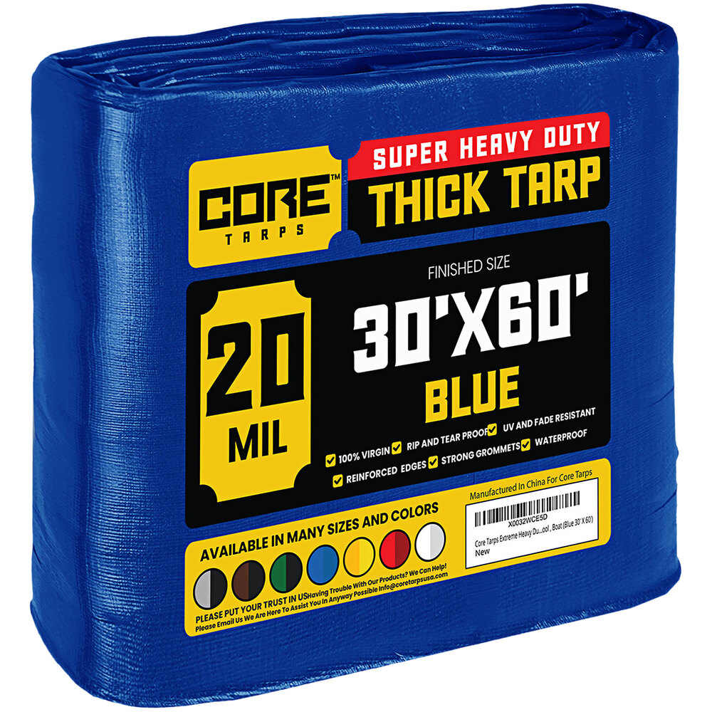 Core Tarps 30' x 60' Blue Extreme Heavy-Duty Weatherproof 20 Mil Poly ...