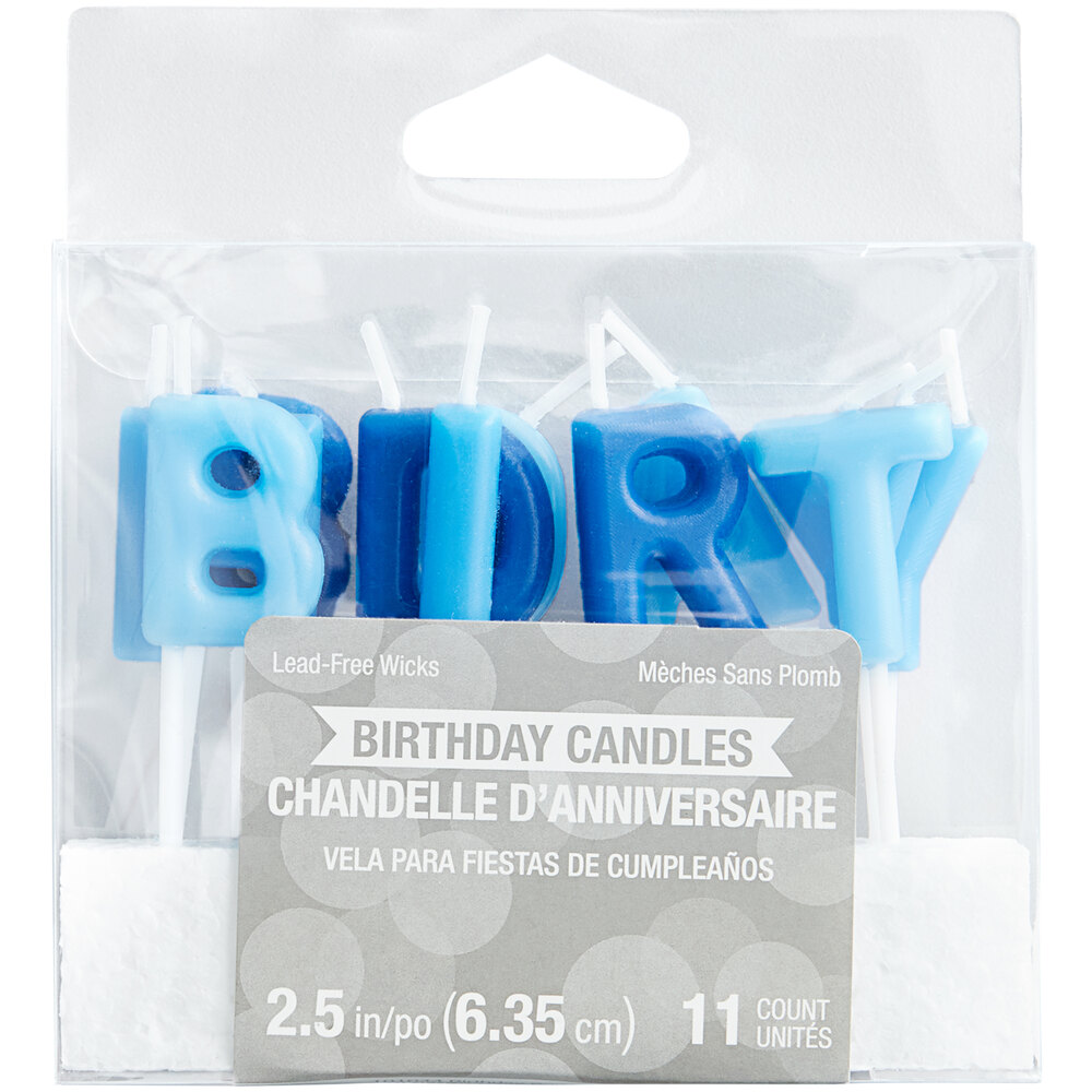 Creative Converting 101044 3" Assorted Blue "Birthday Boy" Candle Pick ...