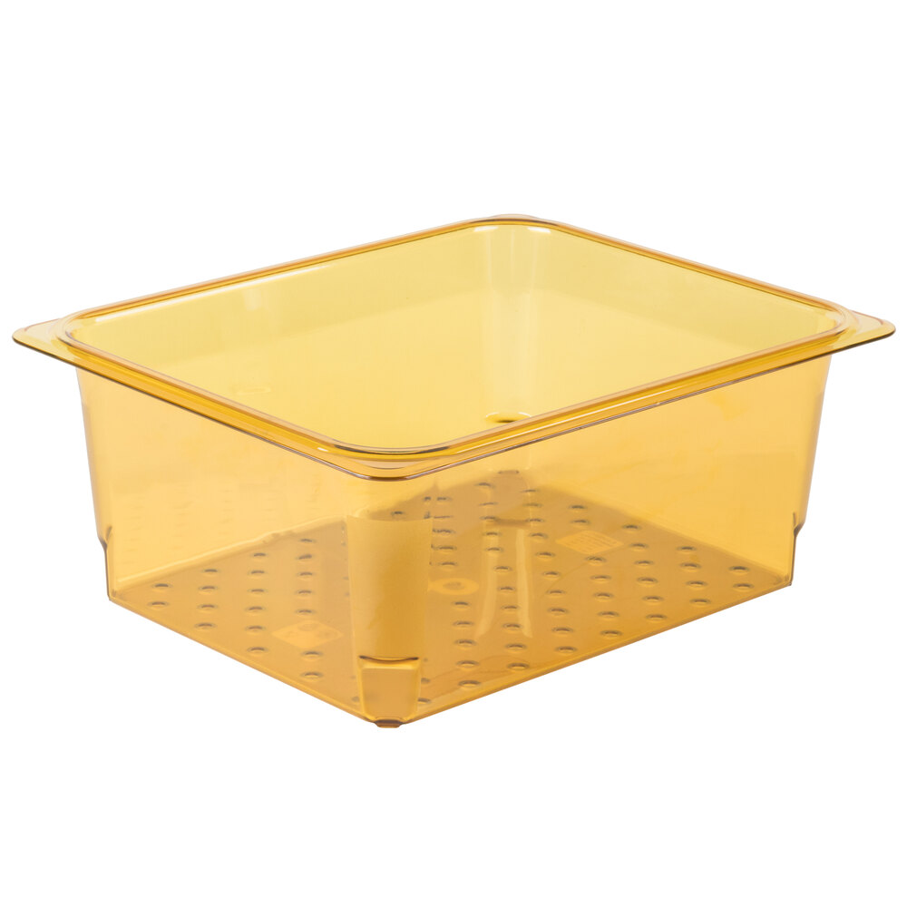 Cambro 25CLRHP150 H-Pan™ 1/2 Size Amber High Heat Plastic Colander Pan ...