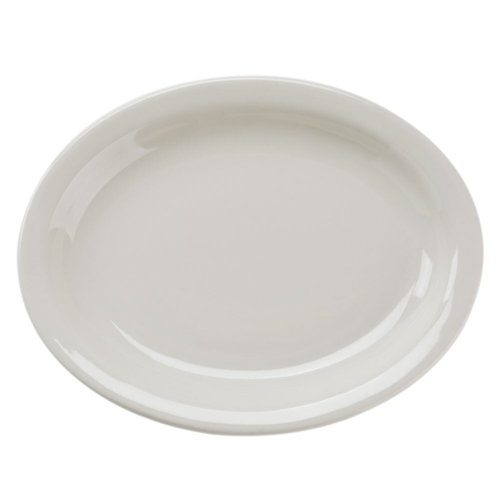 CAC NRC-41 Ivory (American White) Narrow Rim Oval China Platter - 36/Case