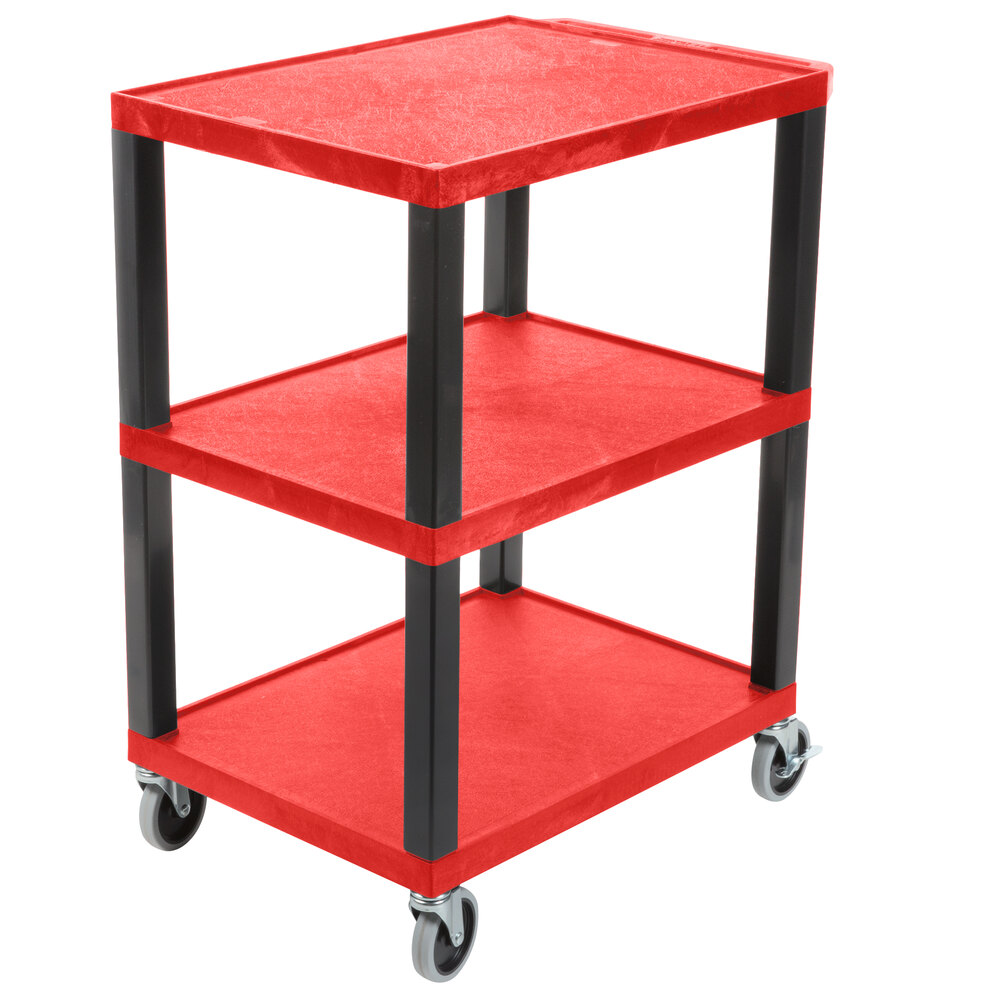 Luxor WT34RS Tuffy Red Three Shelf Utility Cart - 24" x 18" x 34"