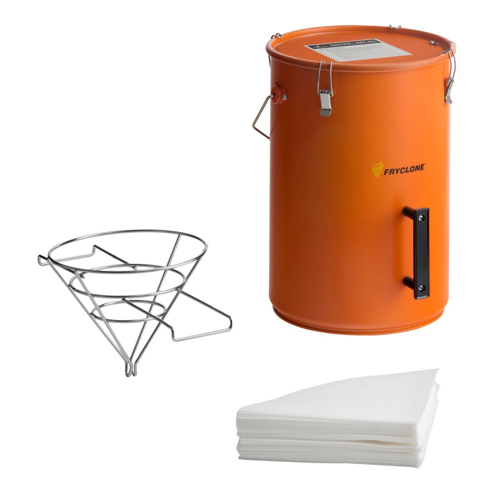 Fryclone Oil Filtration Kit with 6.5 Gallon Orange Utility Oil Pail ...