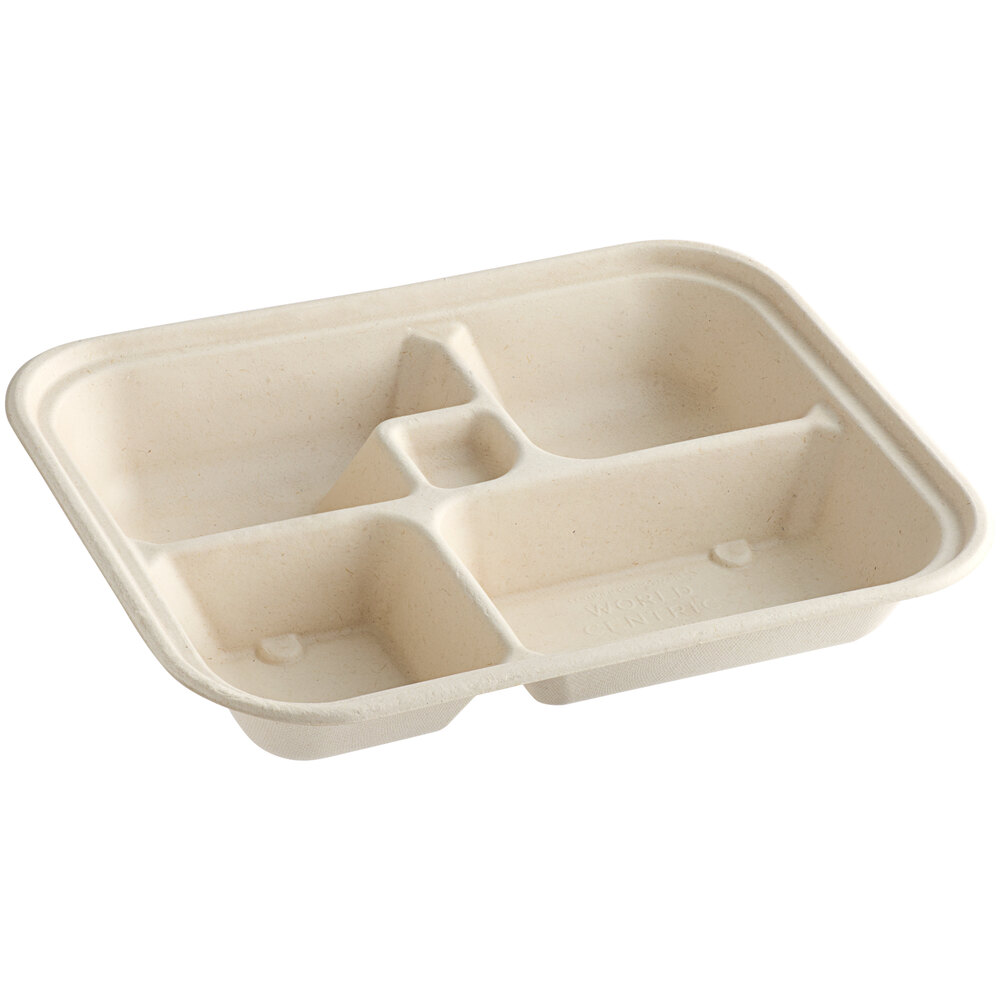 World Centric 5-Compartment Compostable Fiber Bento Box - 300/Case
