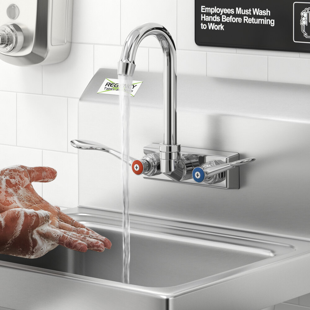 Wall Mount Hand Sink Faucet with 3 1/2" Swivel Gooseneck Spout, 4 ...