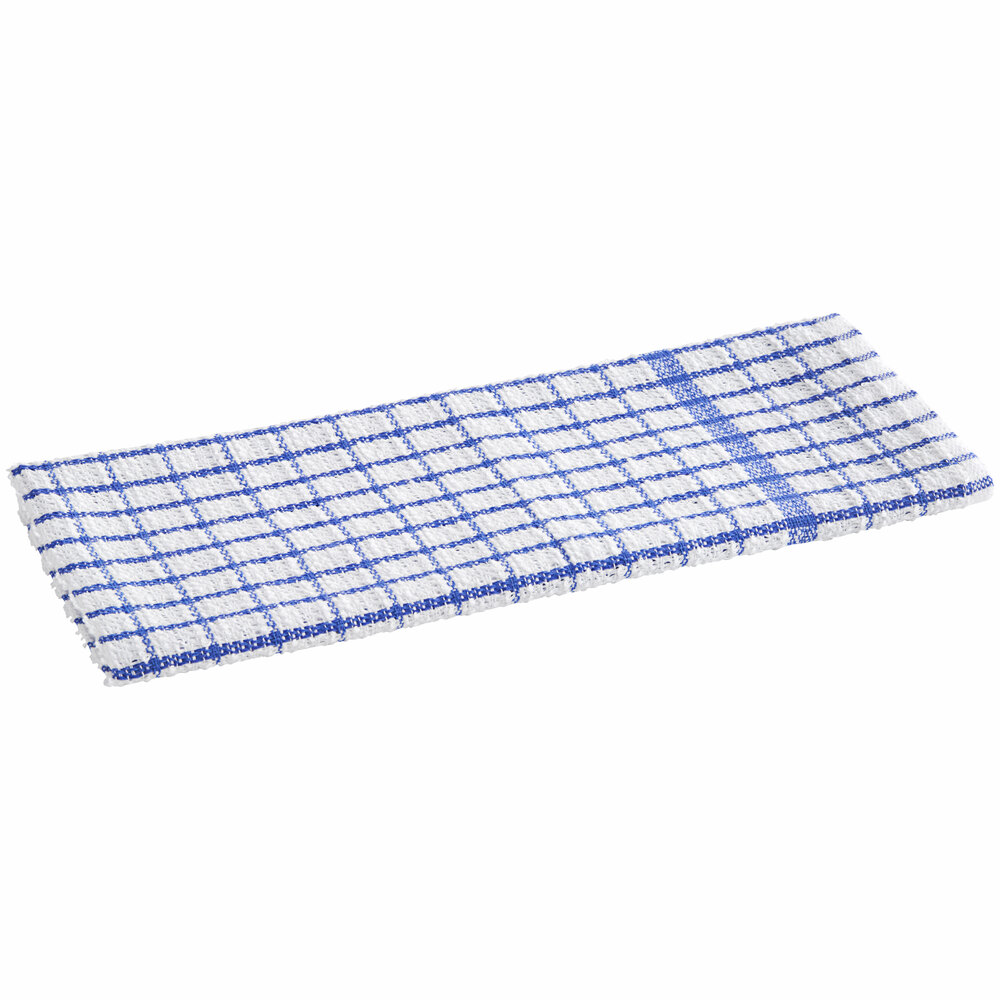 Oxford Economy Kitchen 15" x 25" White / Blue Windowpane 28 oz. 100% ...