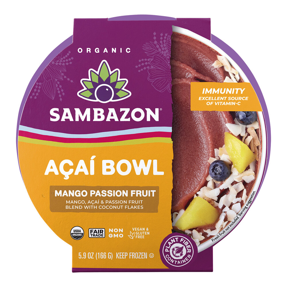 Sambazon Mango Passion Fruit Organic Acai Bowl 5.9 oz. - 8/Case