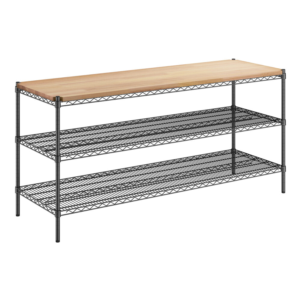 Regency 24" x 72" Black Epoxy 3-Shelf Kit with 34" Posts and Wooden ...