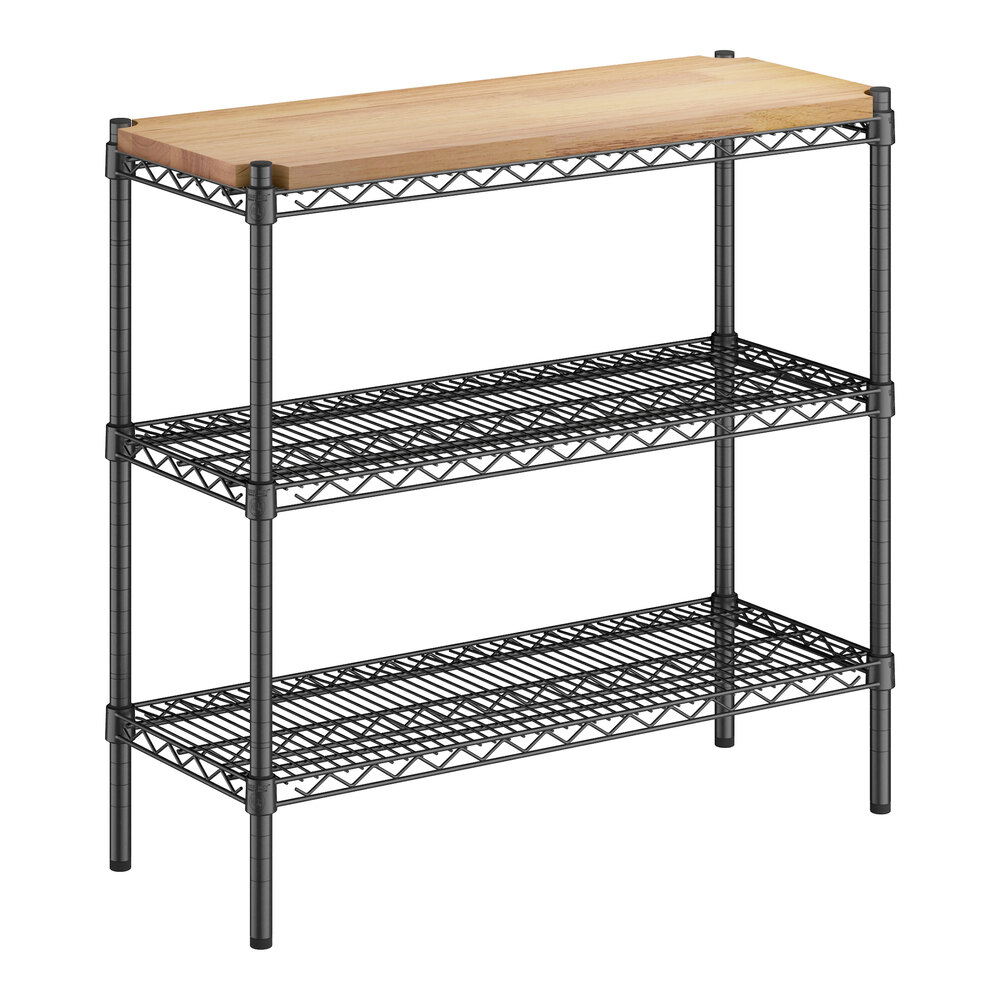 Regency 14" x 36" Black Epoxy 3-Shelf Kit with 34" Posts and Wooden ...